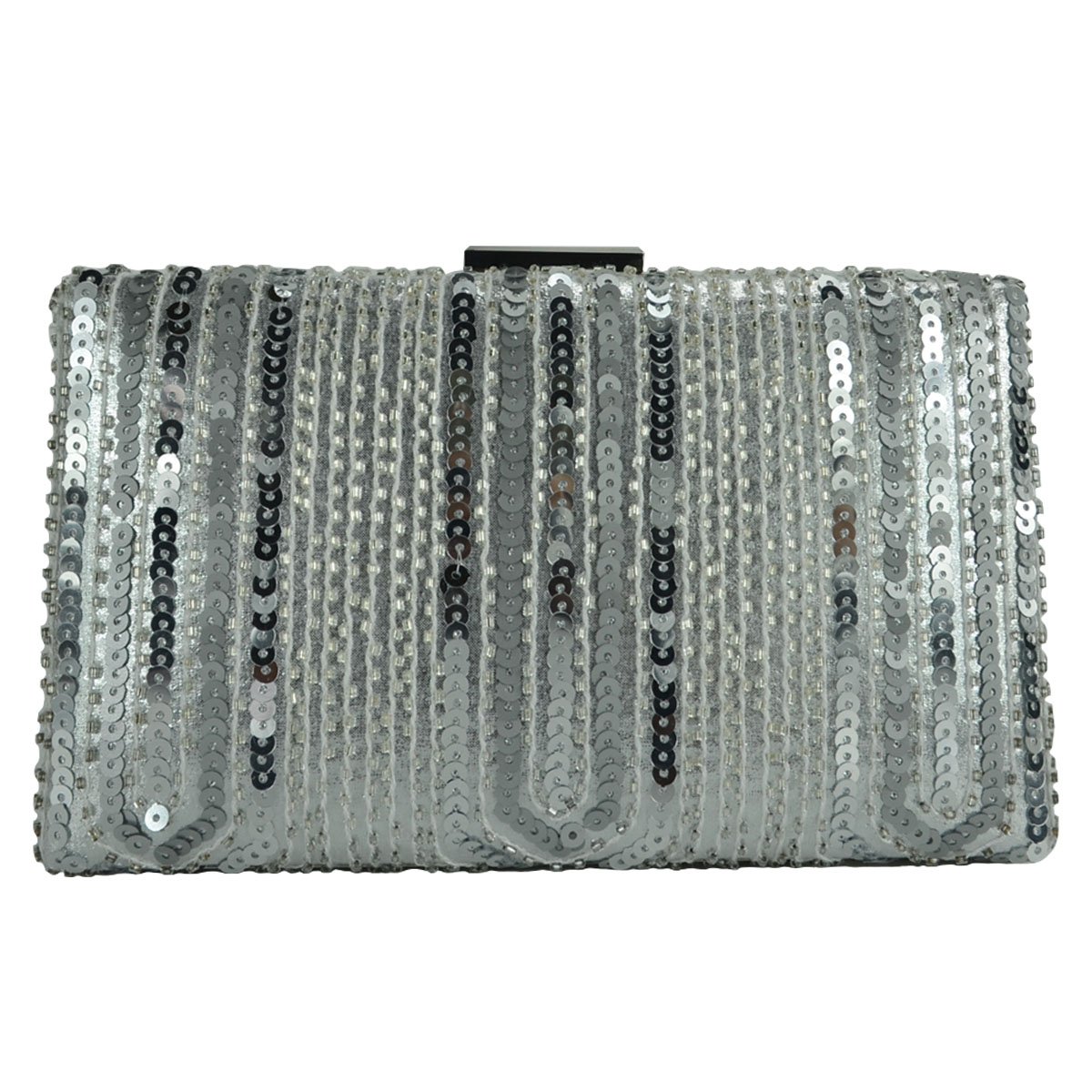 Cartera de Noche Plateada con Brillos Y Pedrería Huser para Dama