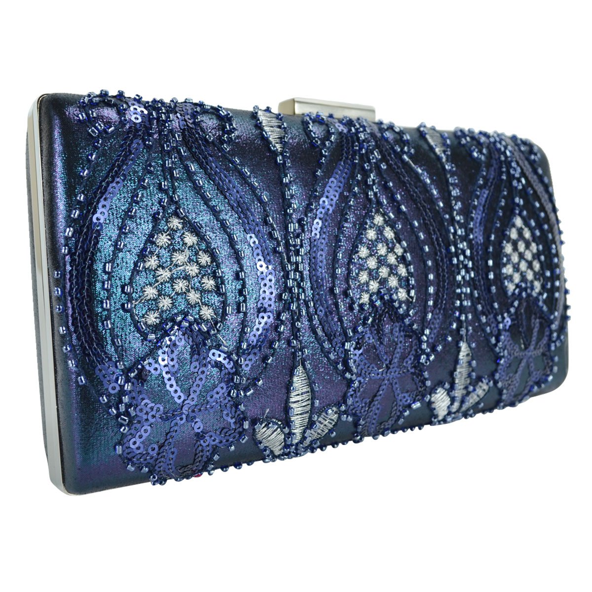 Cartera Azul con Brillos Y Pedrería Huser para Dama