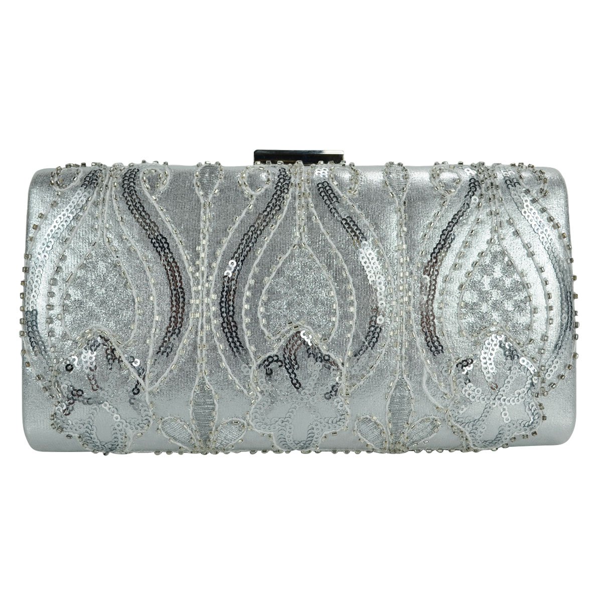 Cartera Plateada de Noche con Brillos Y Pedrería Huser para Dama