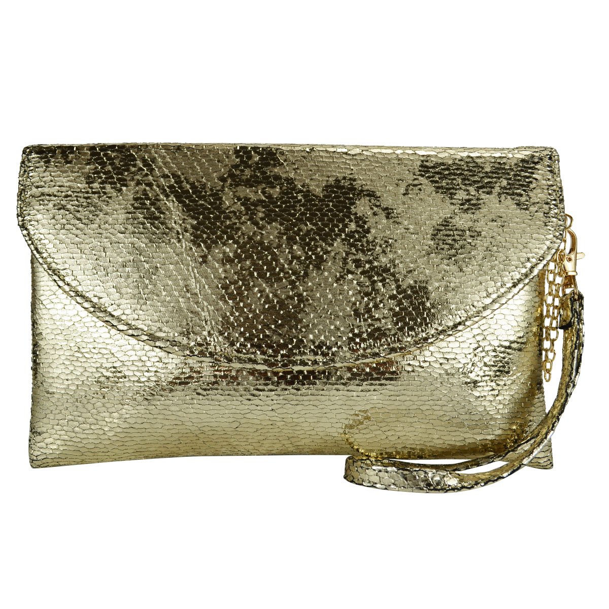 Cartera de Noche Dorada con Textura Huser para Dama