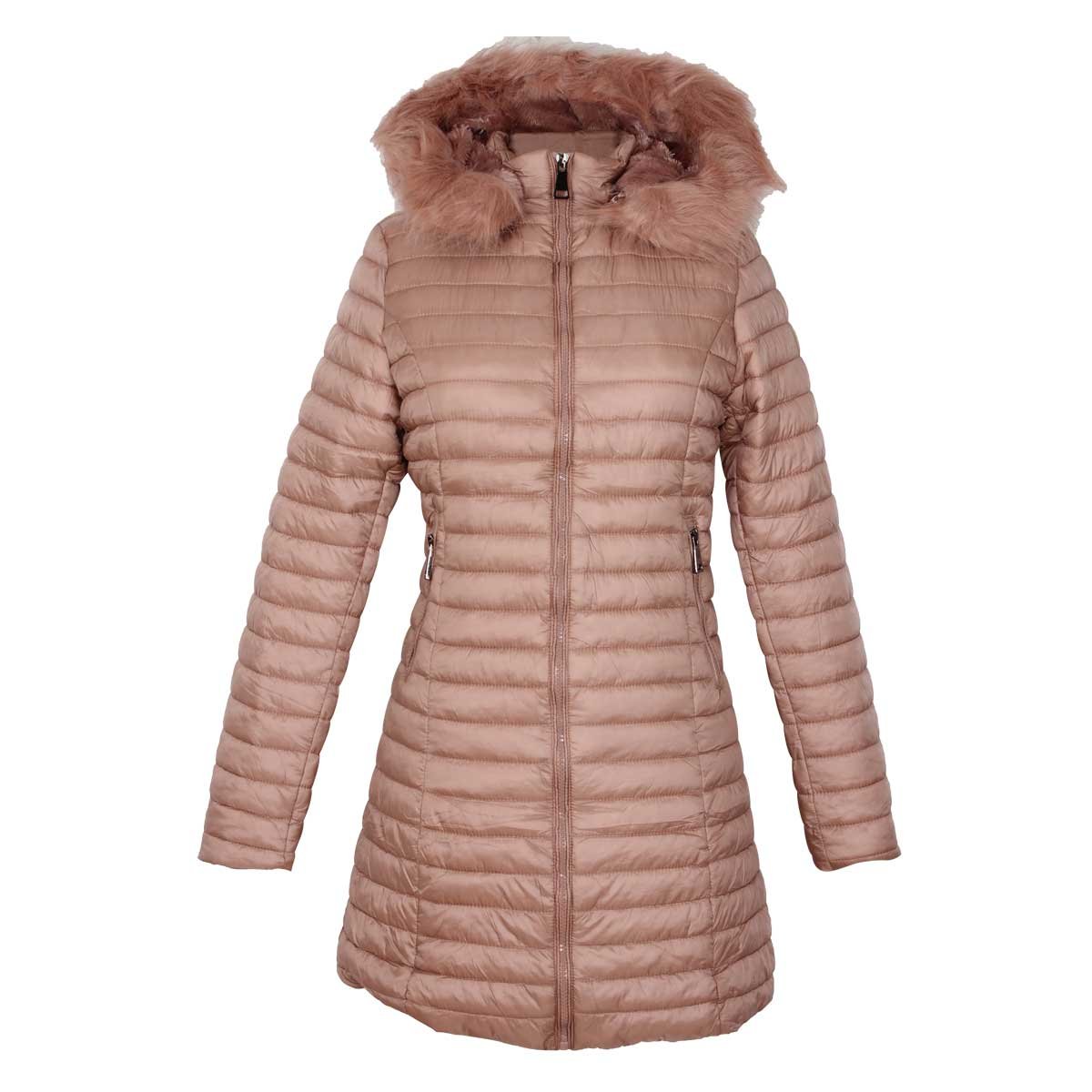 Chamarra Rosa Capitonada Larga con Capucha Elle para Dama