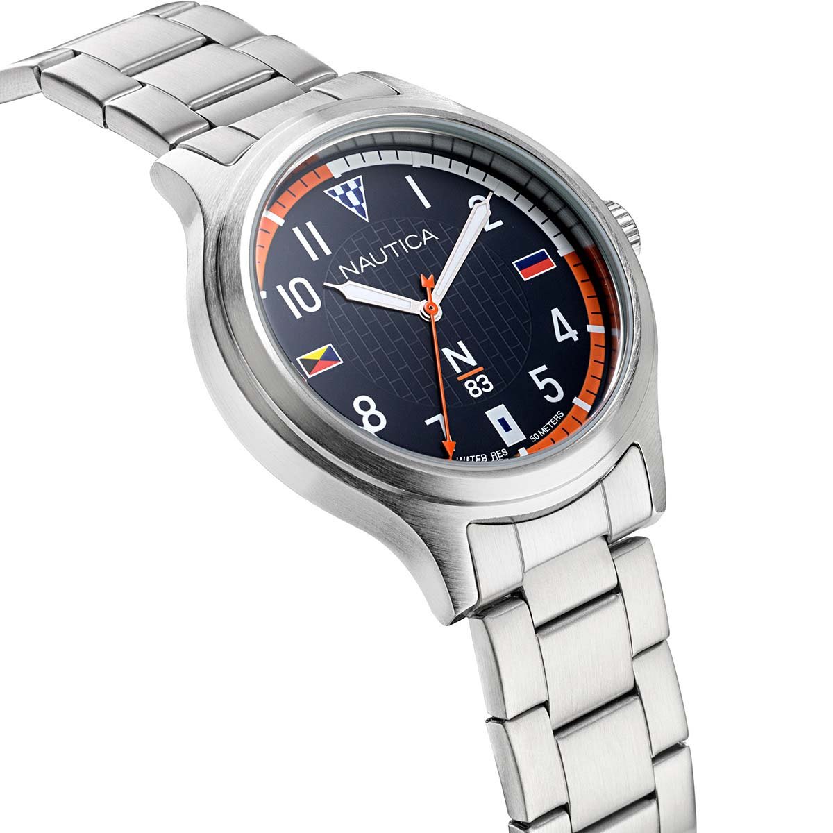 Reloj para Caballero Extensible de Acero Inoxidable Plata Nautica N83
