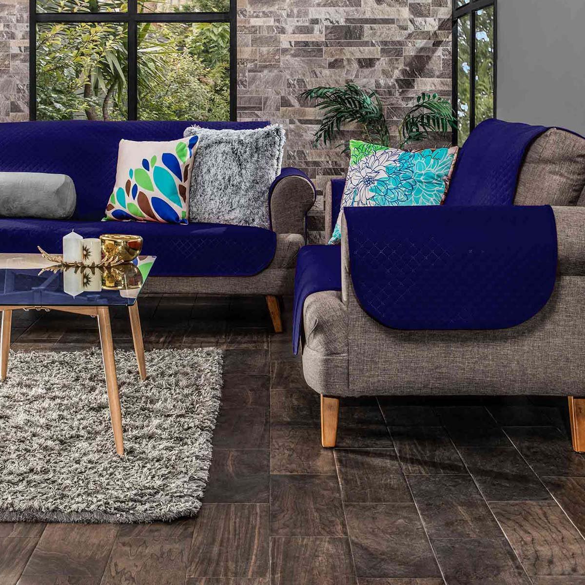 Cubre Sala Grazia Azul Gris 3 Piezas Intima - Estandar