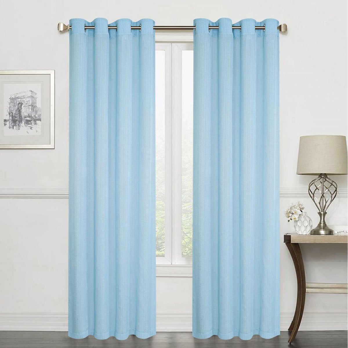 Cortina un Panel 1.37X2.25 Arillo Lakeside Loneta Azul Cielo Chd Home