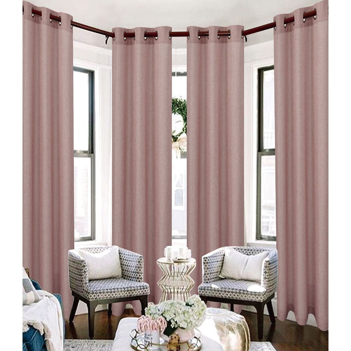 Cortina 4 Paneles Liana Metallic Linen Semi Translucida .95X2.10 Rosa ...