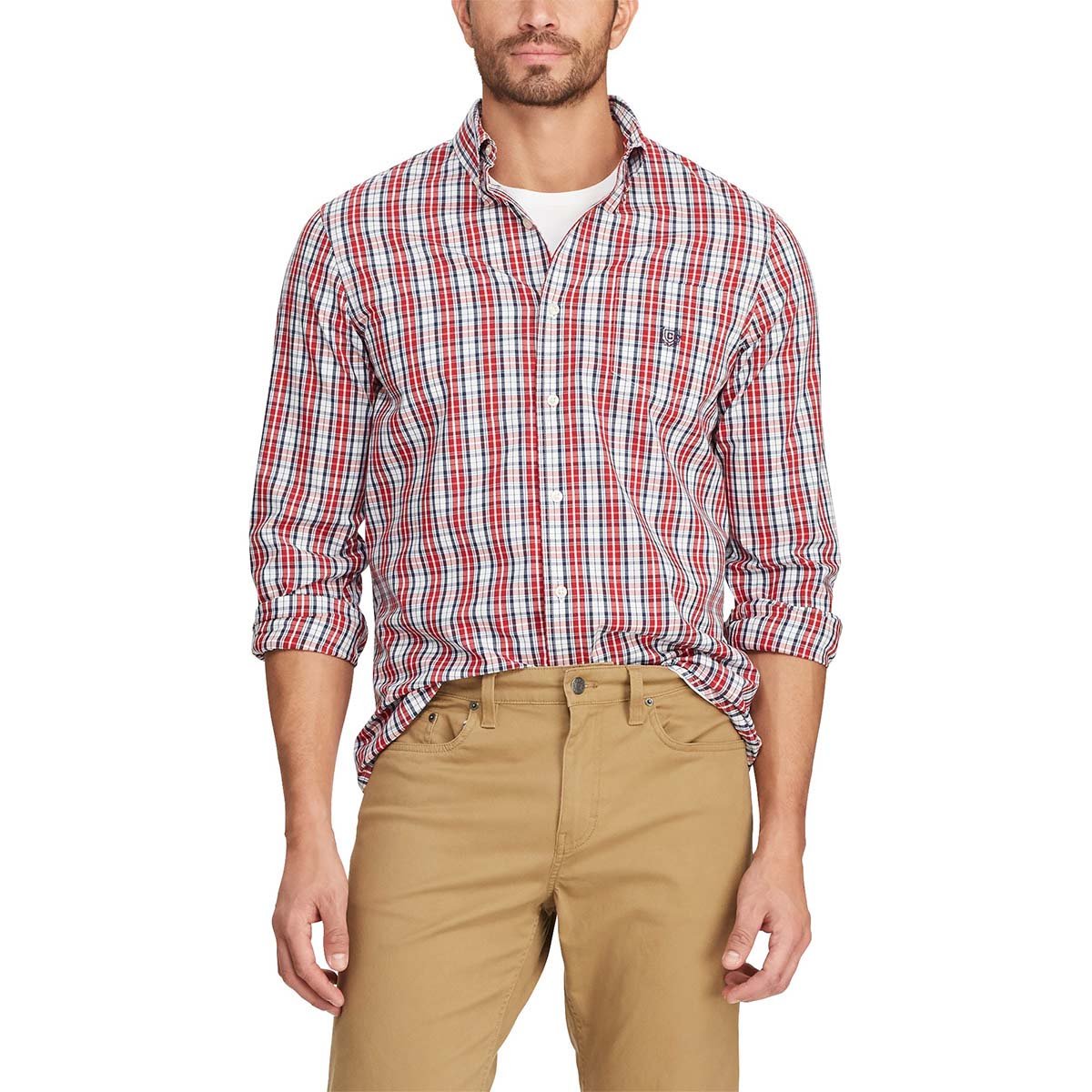 Camisa Slim Manga Larga a Cuadros Rojo Combinado para Caballero Chaps