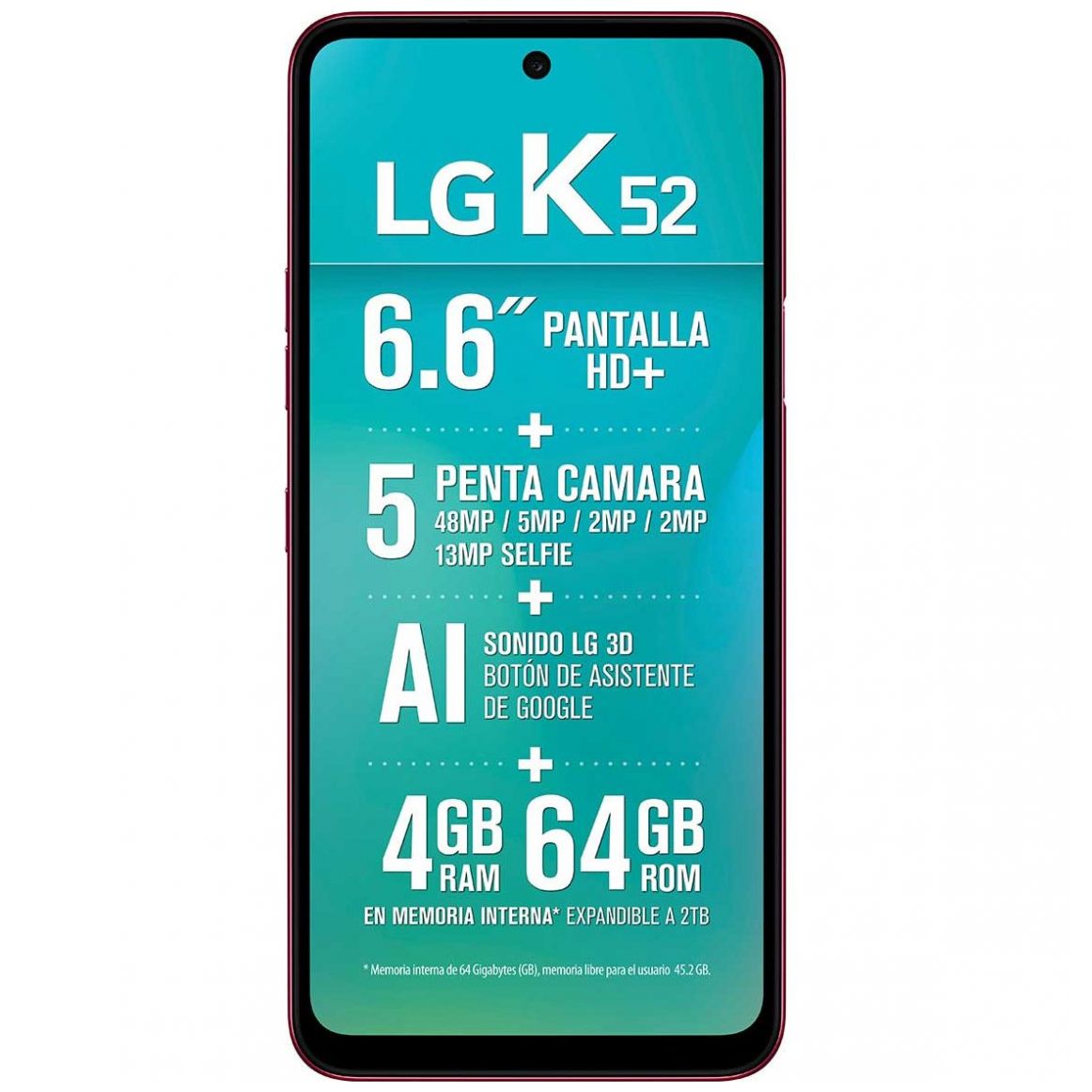 Celular LG K52 K520Hm Color Rojo R9 (Telcel)