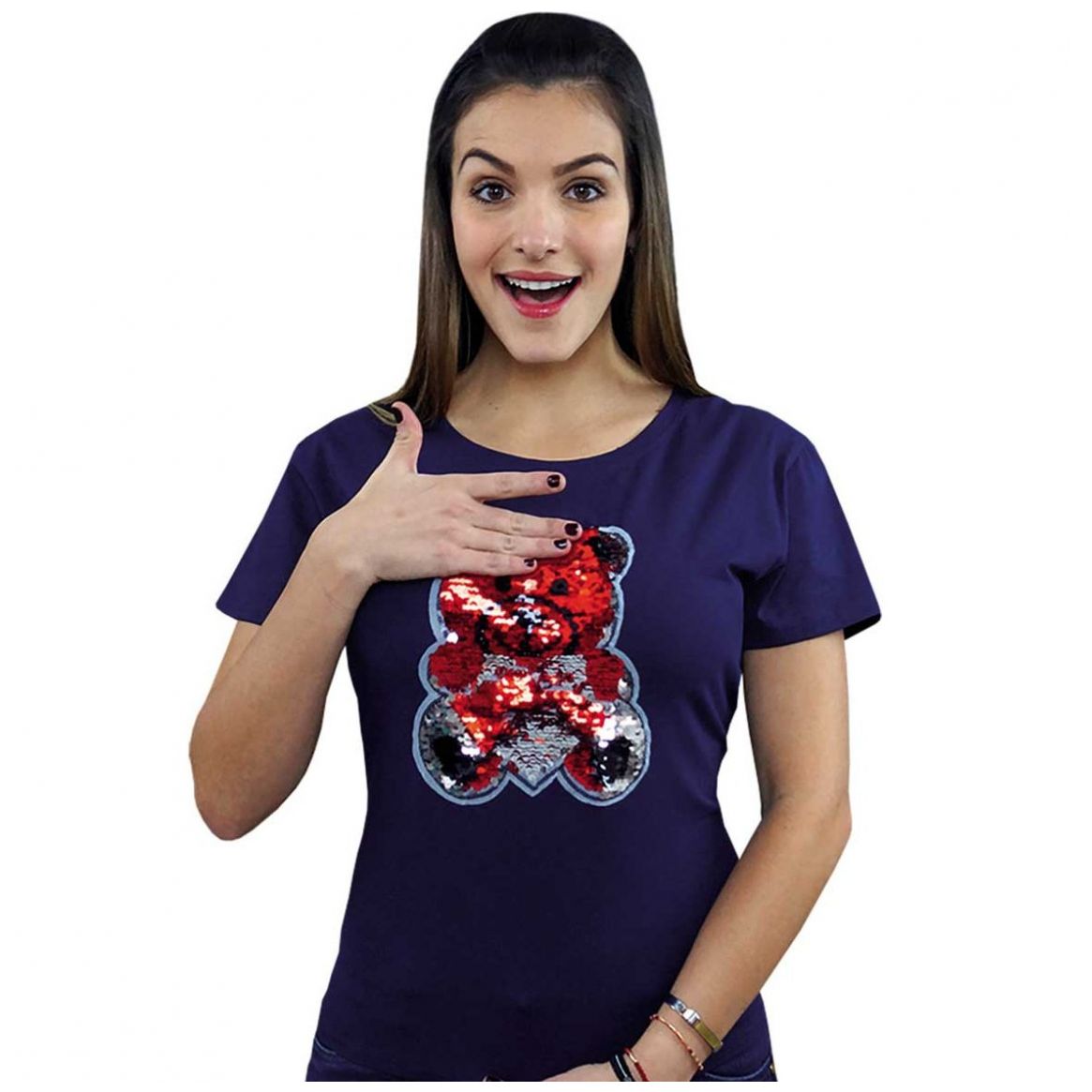 Playera Oso con Lentejuela Banana Limon