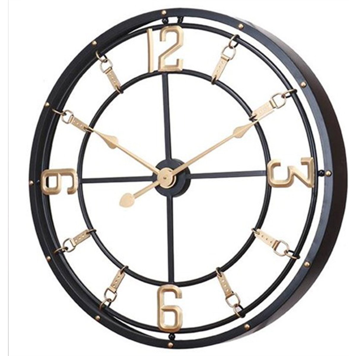 Reloj de Pared con Marco Metálico Negro Y Manecillas Doradas Mideko