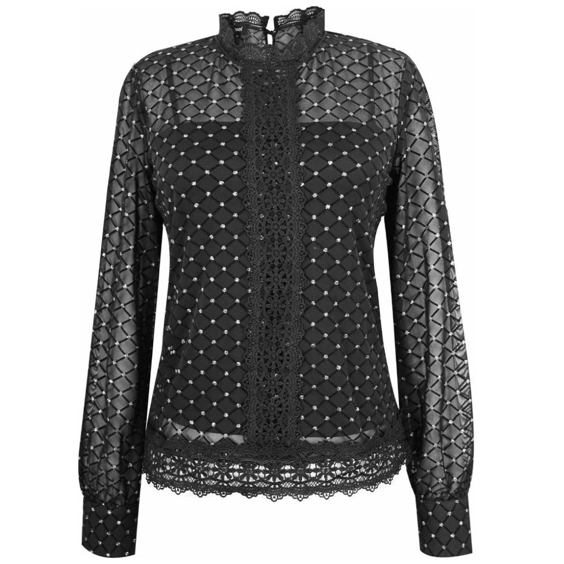 Blusa Manga Larga Cuello Mao Diseño Mesh con Flock Basel