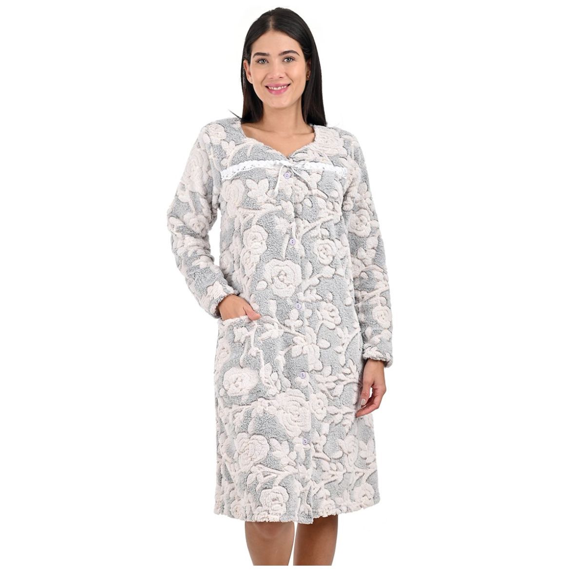 Bata Coral Escote Corazón Manga Larga para Mujer