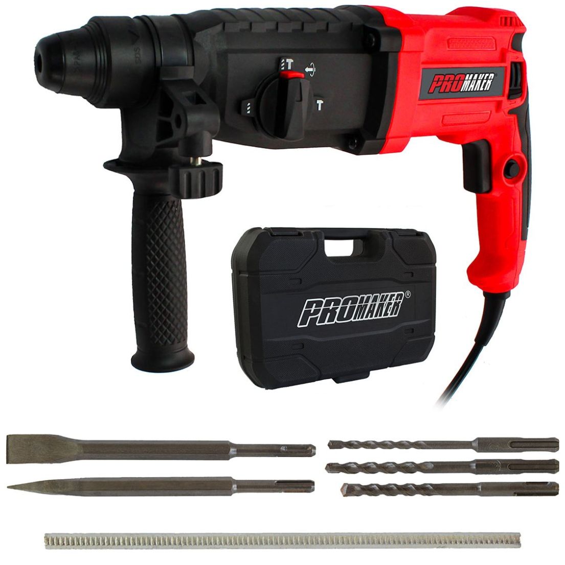 Rotomartillo Sds 850W Promaker C/ Estuche y 5 Accesorios, 4 Funciones en 1