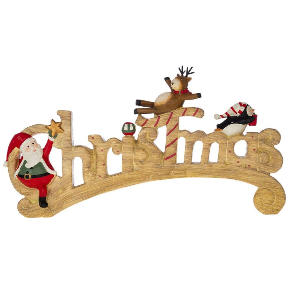 Letrero Christmas Santa Y Amigos 32 Cm Gto