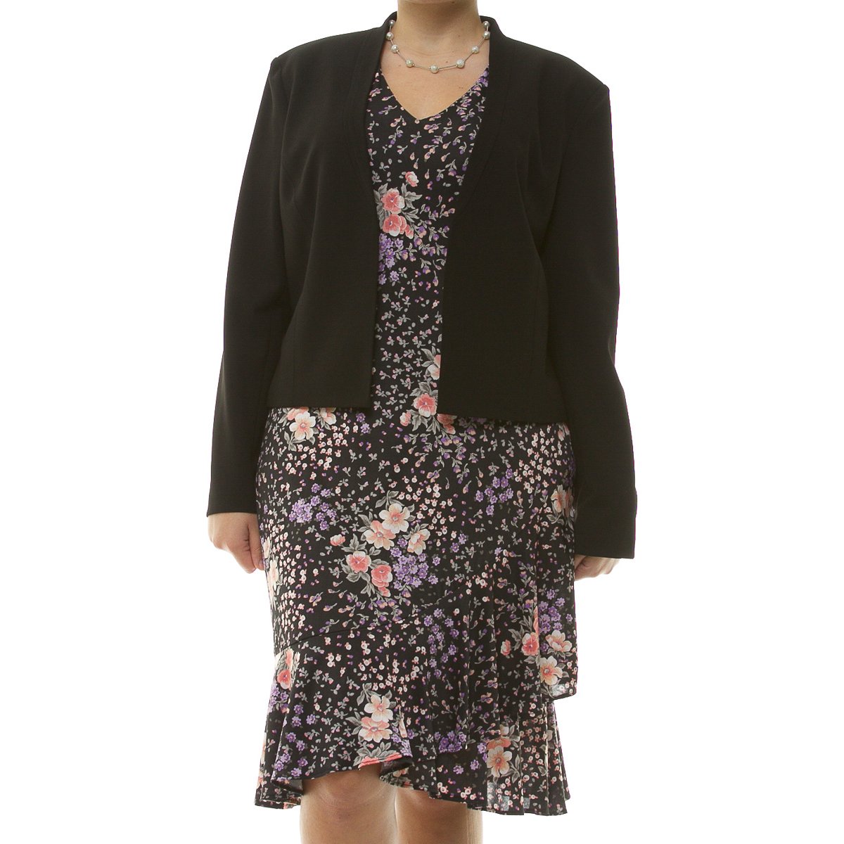 Conjunto de 2 Piezas Saco Liso Vestido Estampado para Dama Diva