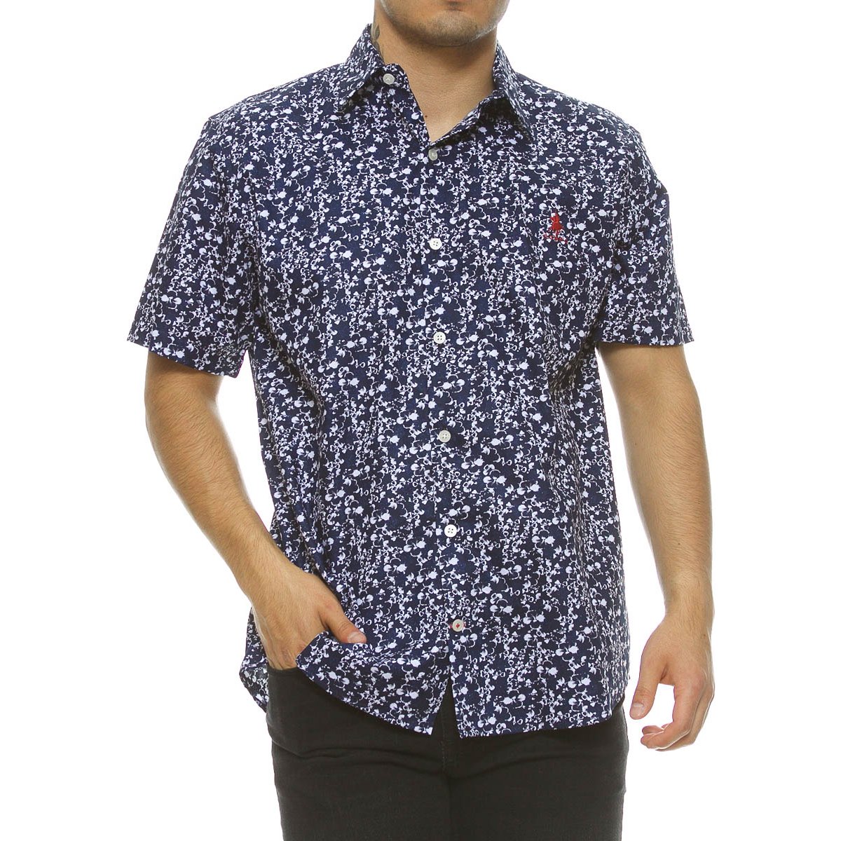 Camisa Mc Cas Estamp Marino Polo Club P11464