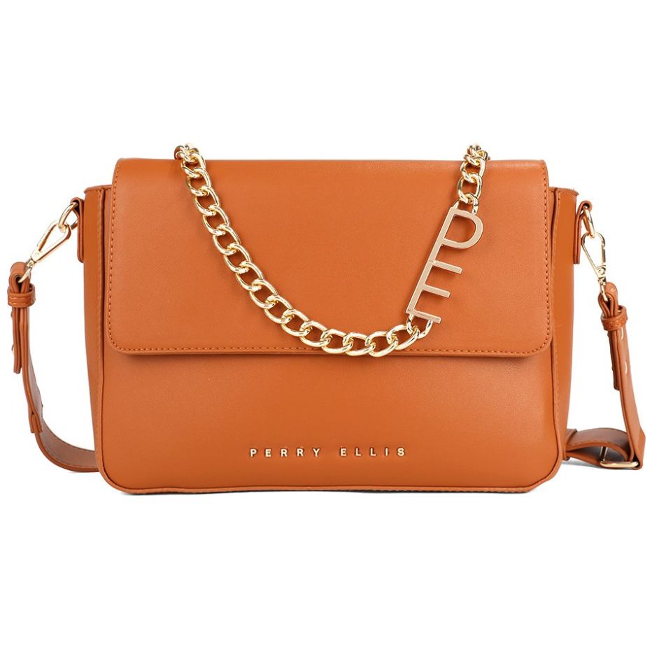 Bolsa Estilo Crossbody Marca Perry Ellis Color Camello
