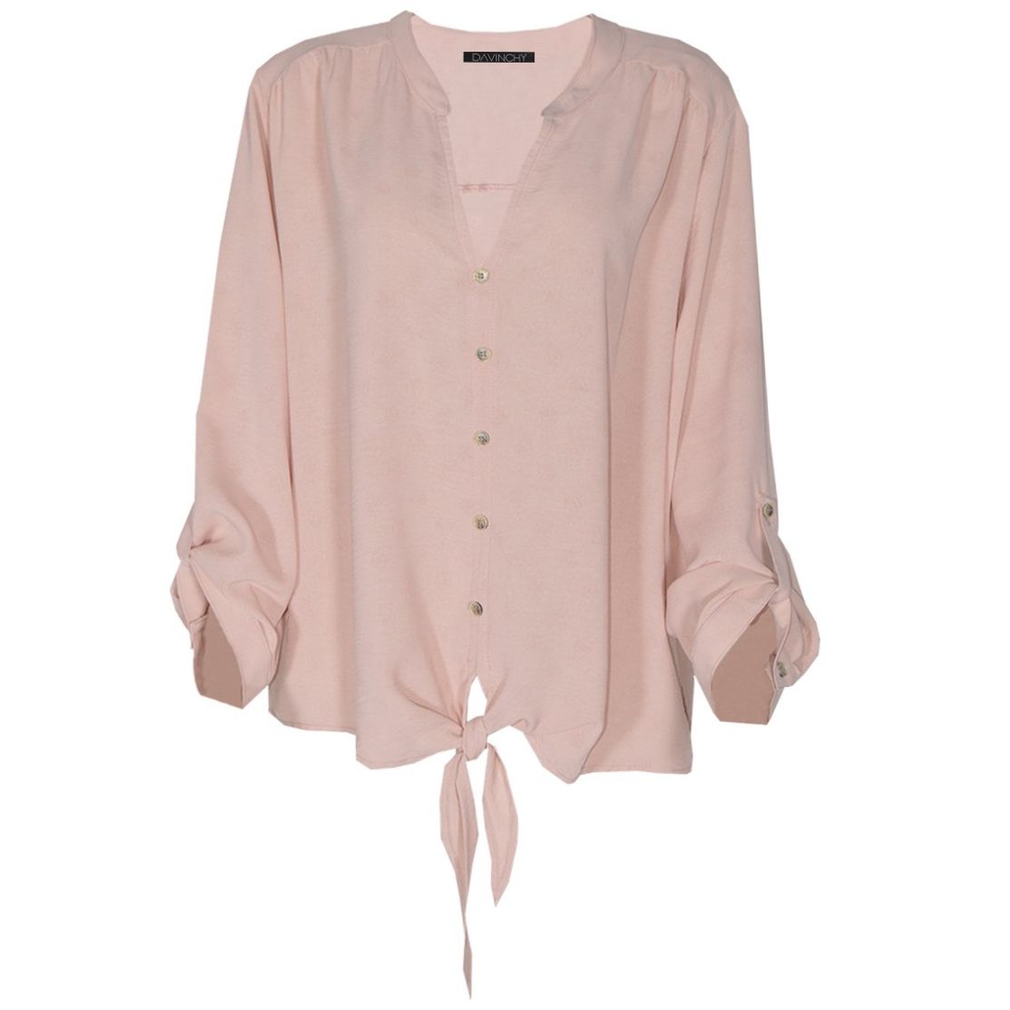 Blusa para Mujer, Lisa, con Botones y Cinta de Amarre Davinchy