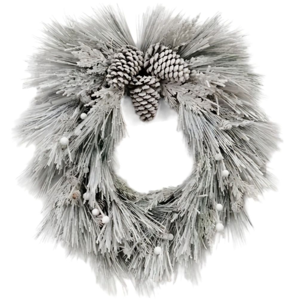 Corona Corazon con Piñas Y Berries Nevadas 65Cm