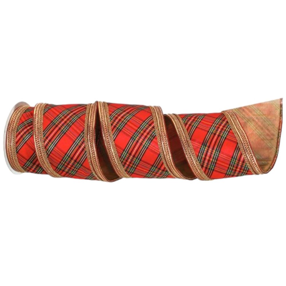 Rollo de Listón Tartan Rojo Y Oro 4.5M