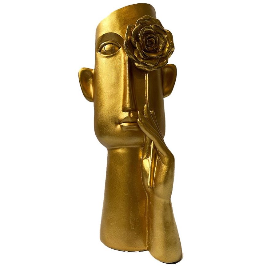 Figura Decorativa de Rostro con Flor Color Dorado Mideko Home