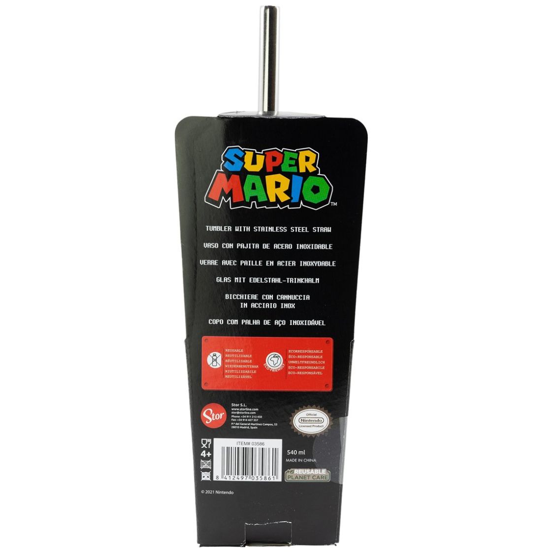 Vaso Acrílico Popote Acero Inoxidable 540 Ml S Mario Nintendo