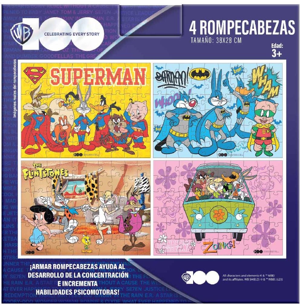 Rompecabezas 4 en 1 Warner 100