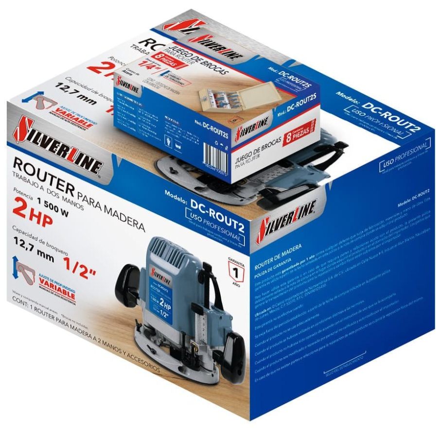 Router 2Hp Silverline+ Juego de 8 Brocas