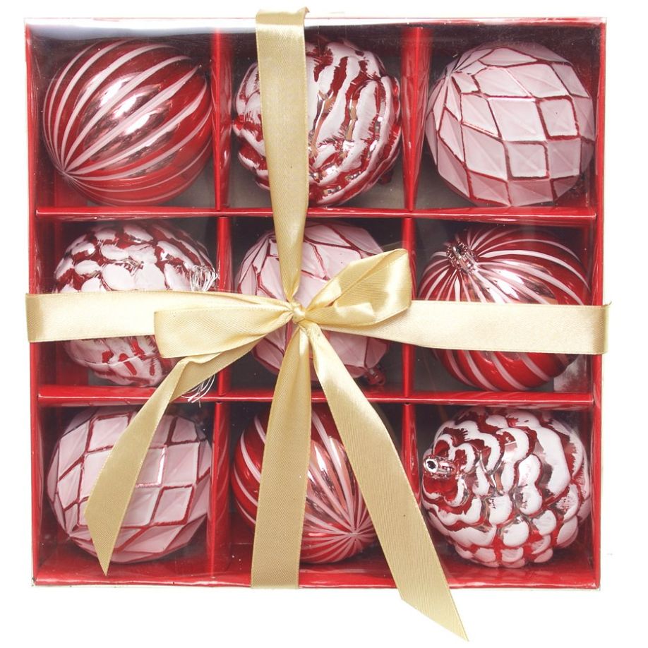 Caja con 9 Esferas 8Cm Mix 3 Acabados Rosa Atlas Global