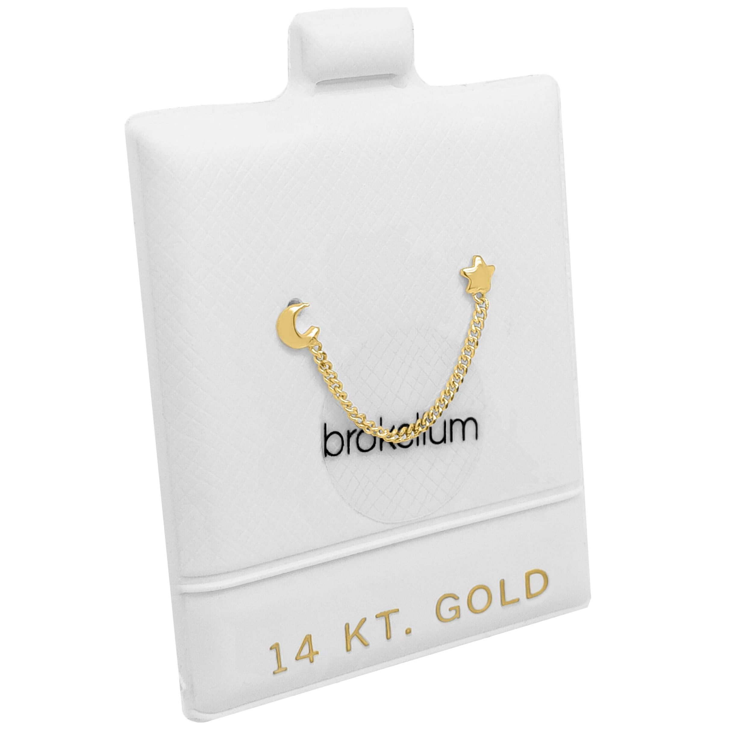 Broquel de 14K con Cadenita Luna Y Estrella