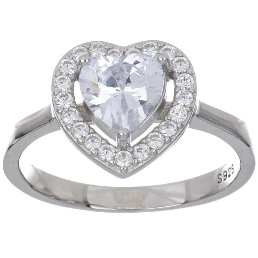 Anillo Corazón Circonita Blanca Central Plata .925 Farfalla Bonetti