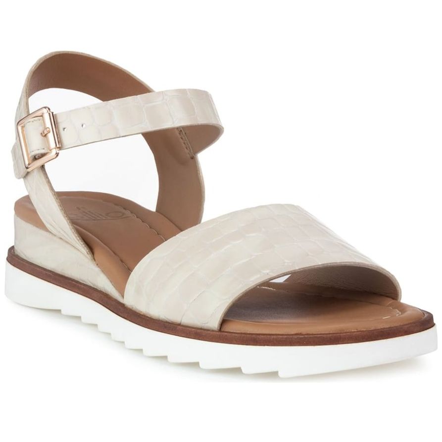 Sandalia Gillio Banda Croco con Cuña Hueso para Mujer