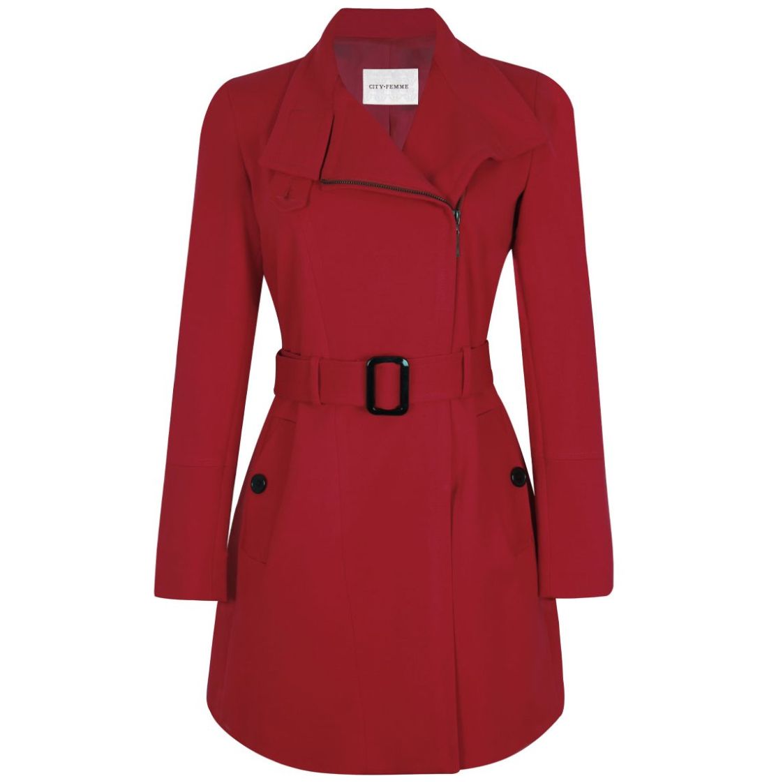 Abrigo 3/4 de Cuello Mao con Cinturón y Cierre para Mujer City Femme.