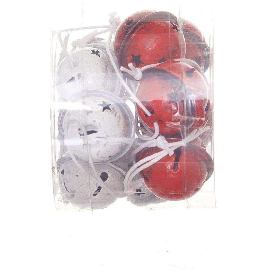 Set de 12 Cascabeles Metal Rojo Y Blanco 3 Cm Atlas Global