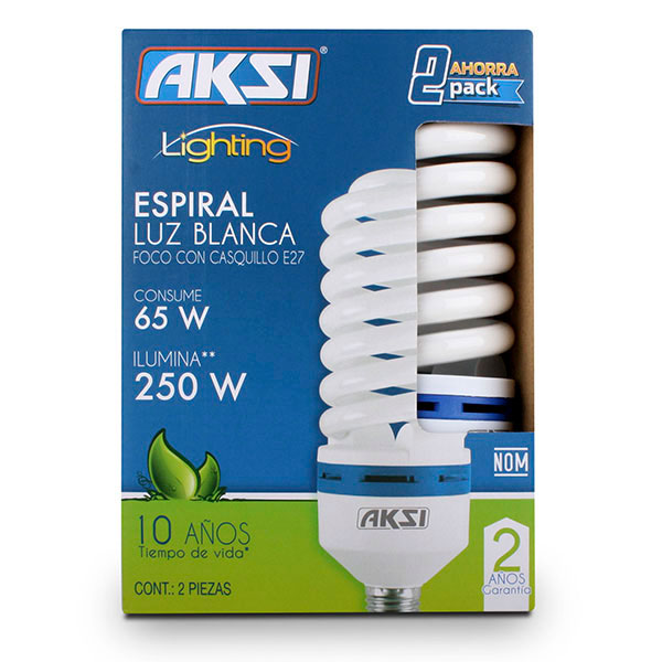 Pack 2 Focos Plus Ahorradores Aksi 65W (Iluminan 250W)-Luz Blanca