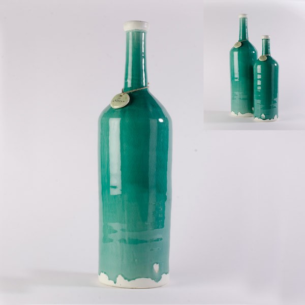 Jarron Botella Verde Gde Con Medallon "La Maison" - Verde - Kessa