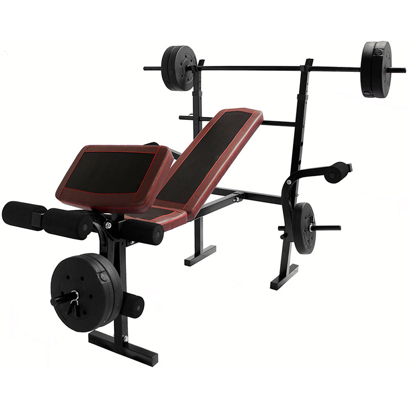 Banco Multiposiciones Kit Pesas 8 Discos 10lbs Barra Recta Gym Ejercicio