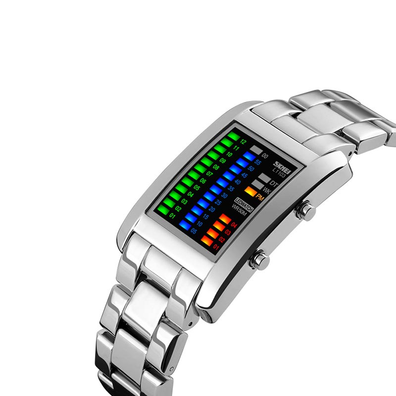 Reloj Futurista, Iluminación con LEDs, Resistente al Agua, Hora, Día