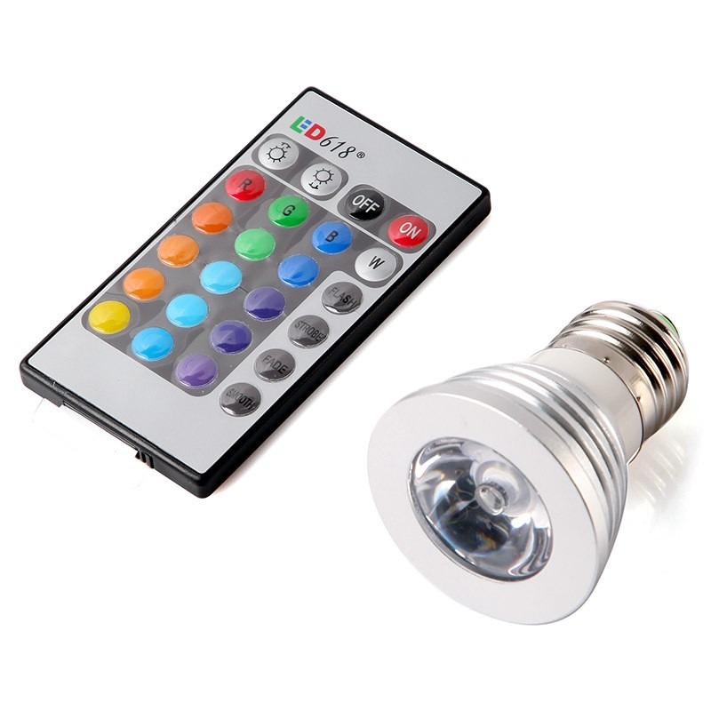 Foco Led Rgb 16 Colores 3w Base E27 Control Remoto BYTESHOP