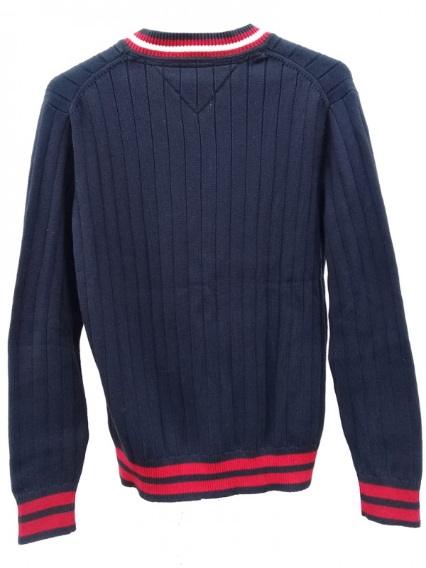 Sueter Tejido Color Azul Marino Con Franjas Rojas Y Blancas Am Ilan ...
