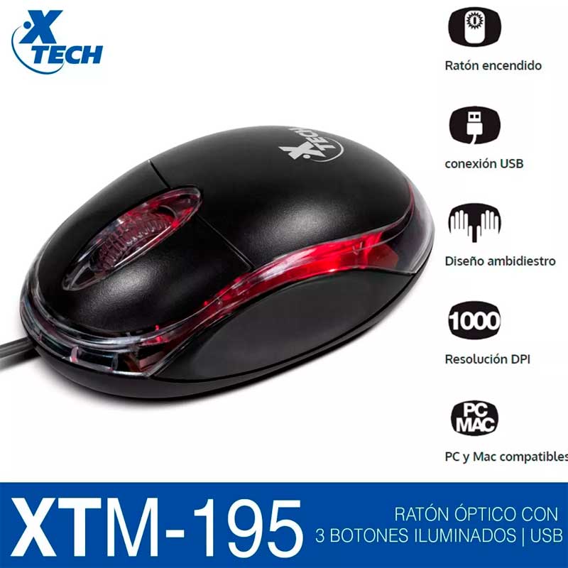 Mouse Optico Xtech Xtm-195 1000dpi Usb 3 Botones