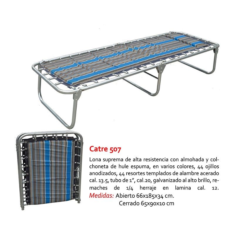 Catre Plegable Malla Metálica Colchoneta Hule Espuma Camping Jaco