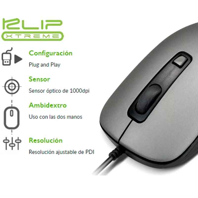Mouse Alambrico Klip Xtreme Kmo-111 1600dpi Usb Optico Negro