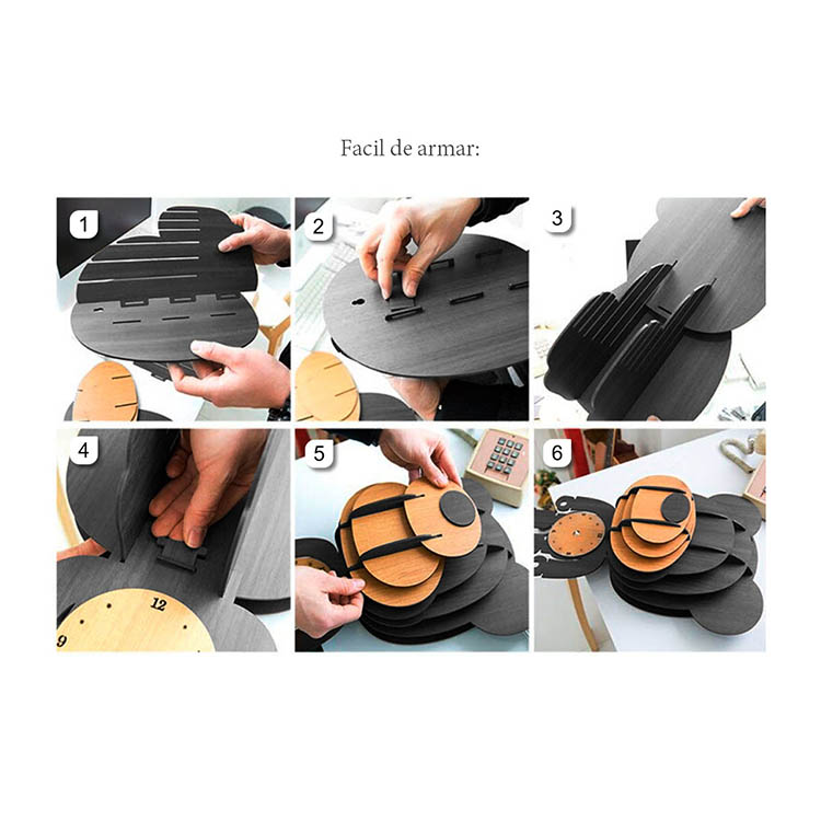 RELOJ DE PARED 3D MINIMALISTA DIY ADHERIBLE GIGANTE ARMABLE MADERA MDF