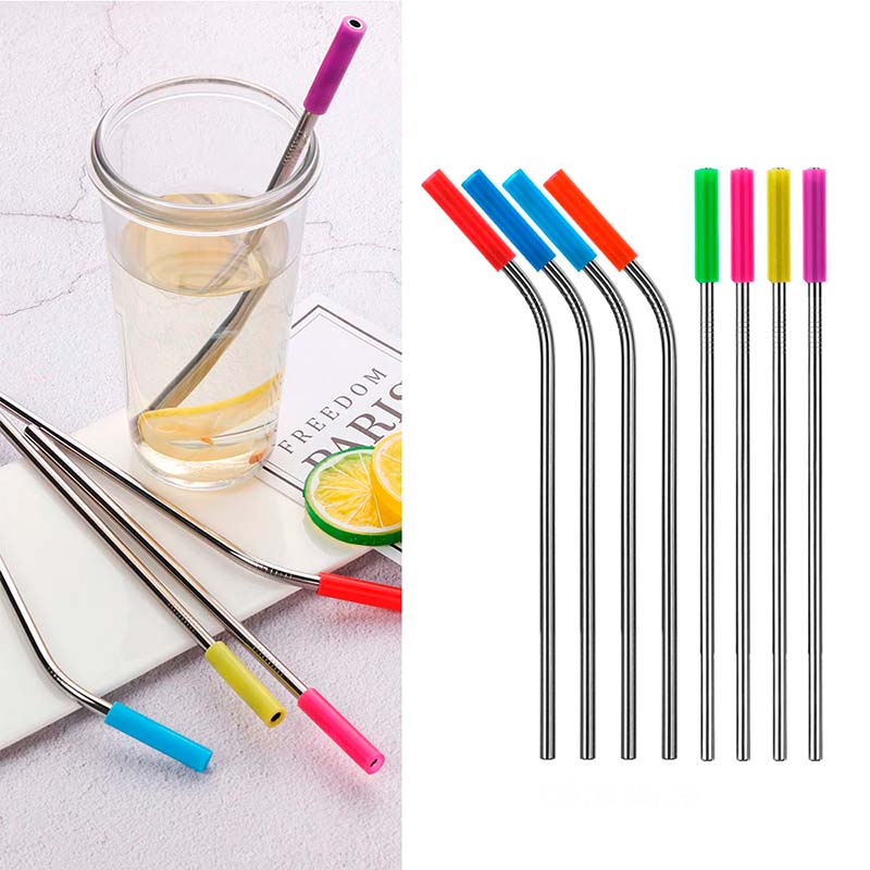 Set 8 Popotes Acero Inoxidable Con Silicona 2 Limpiadores