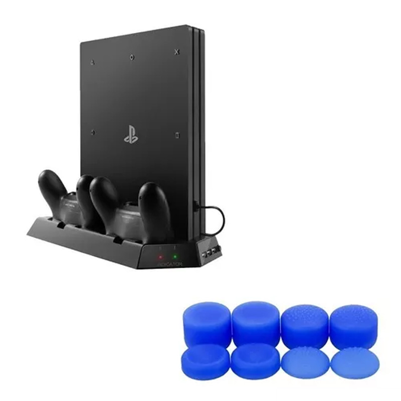 Ps4 Pro Base Vertical Enfriadora 2 Puertos Carga + Grips Pro Azules