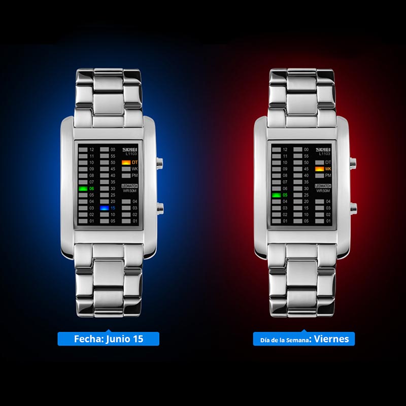 SKMEI Reloj Futurista, Iluminación con LEDs, Resistente al Agua, Hora