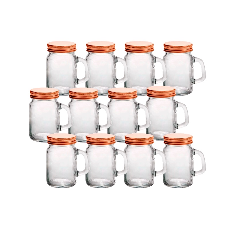 Tarro Con Asa De Vidrio Con Tapa Cobre Mason Jar Mini Ice Cold 4oz. 24