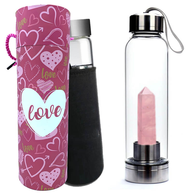 Botella Para Agua Con Cuarzo Rosa 600ml Versión Love