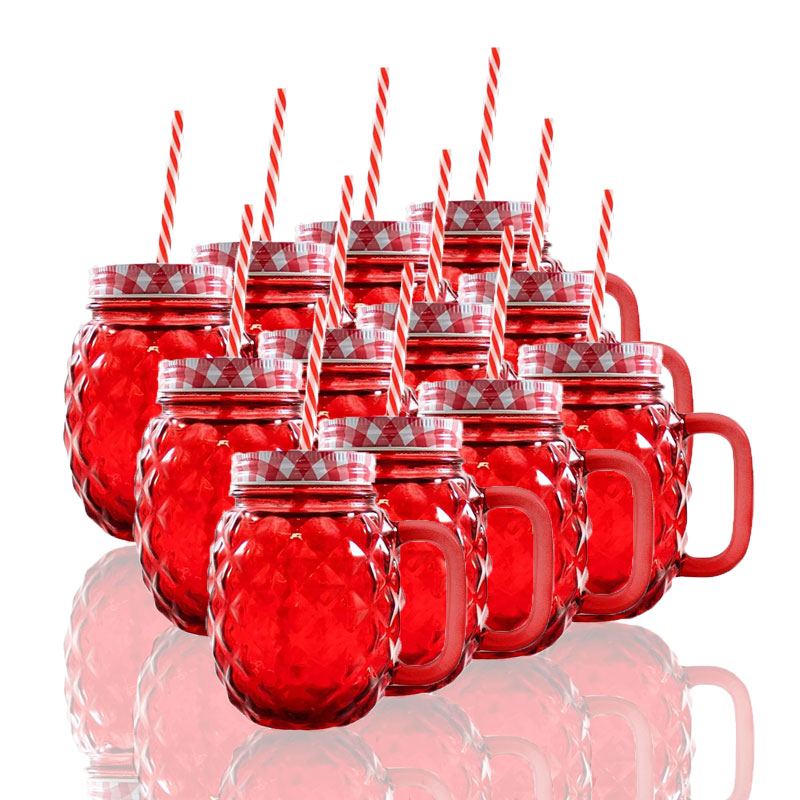 24 Frascos Mason Jars Piña Ice Cold Drink Rojo 16oz
