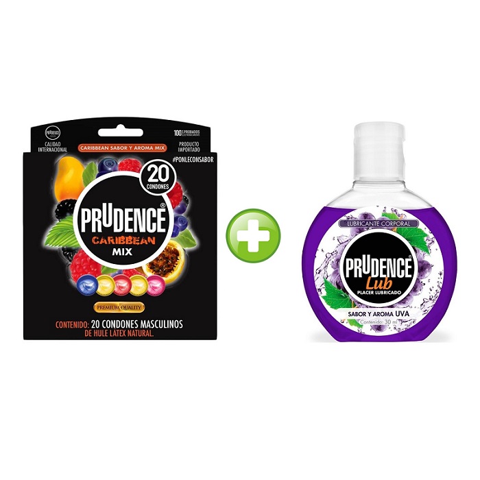 Pack: 20 Condones Prudence Sabor Y Aroma Caribbean Mix + Lubricante 75